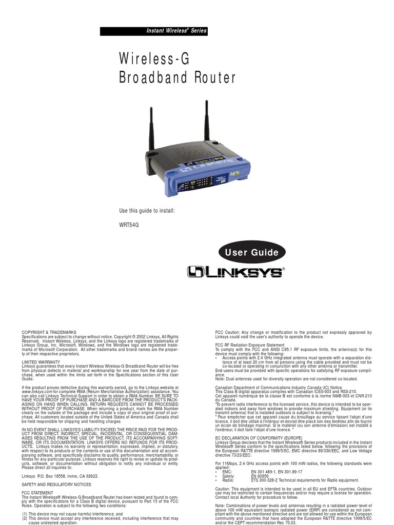 Linksys Wireless-G Broadband Router WRT54G | PDF | Computers