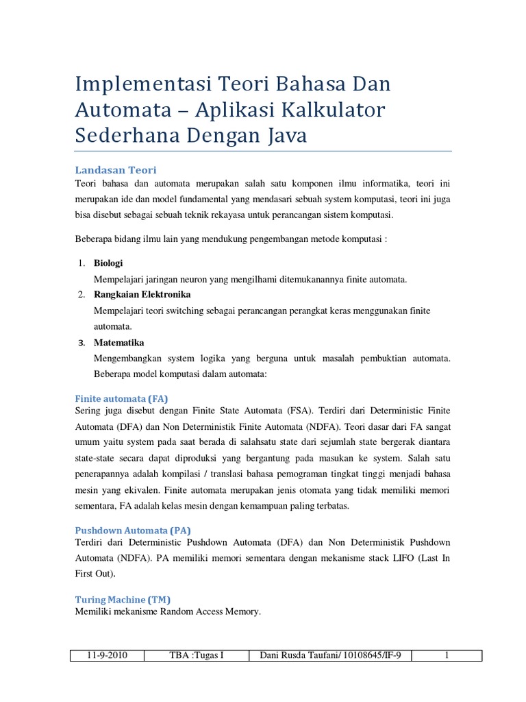 Implementasi Automata dalam Kalkulator Java | PDF