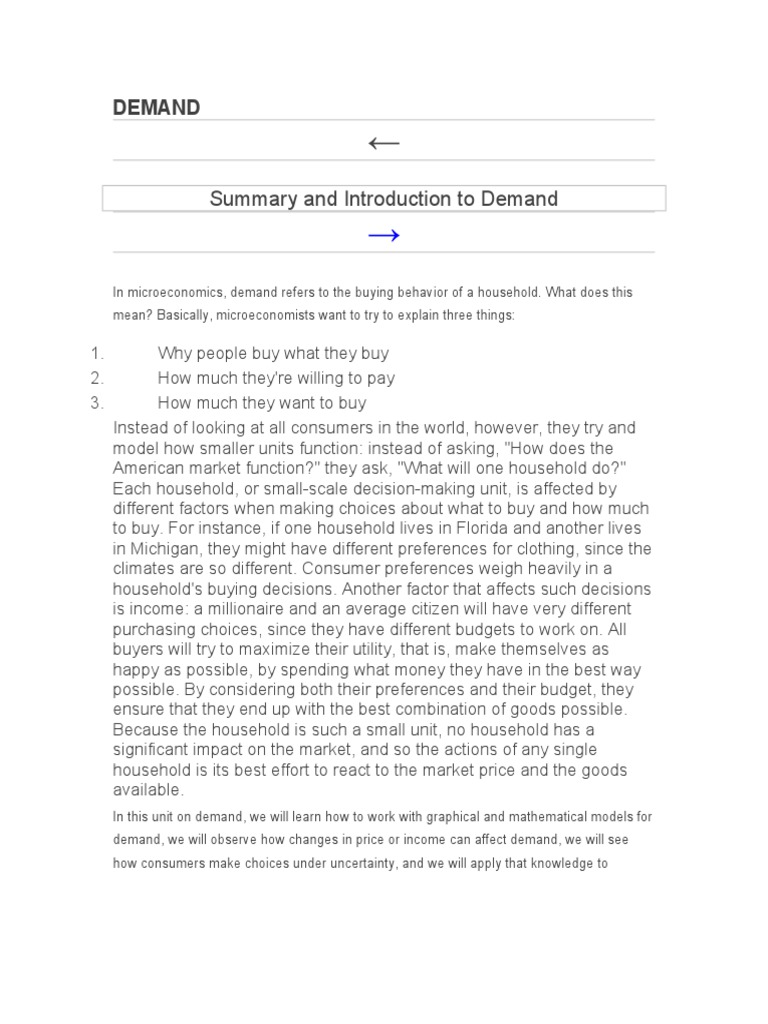 Demand: Summary and Introduction To Demand | PDF | Demand Curve | Demand
