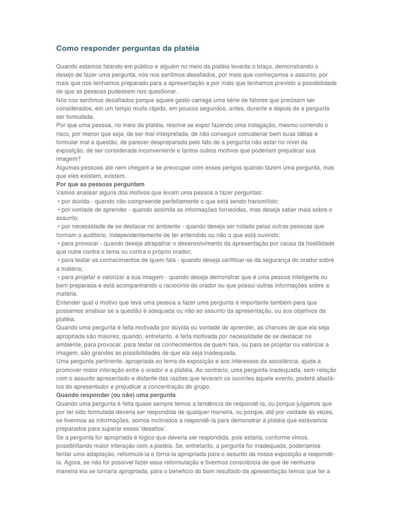 Como Responder Perguntas Da Platéia | PDF
