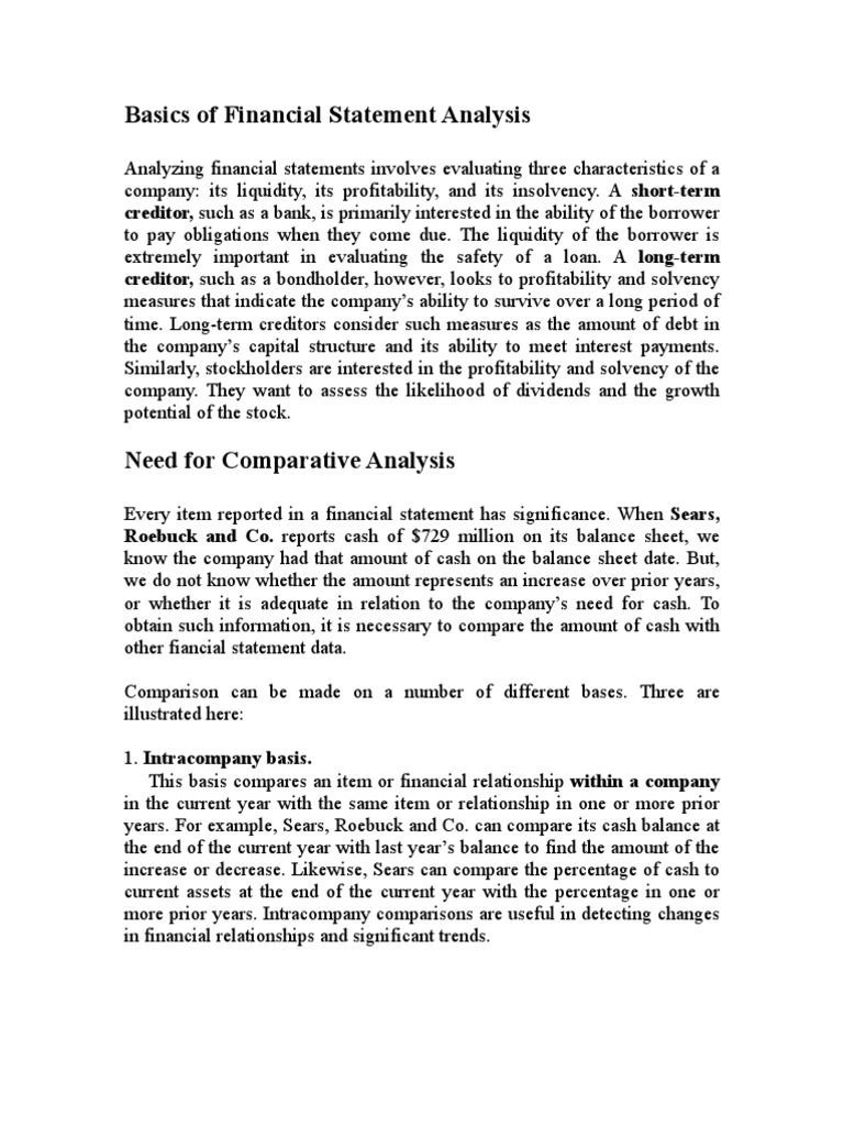 Basics of Financial Statement Analysis | PDF | Cash Flow Statement ...