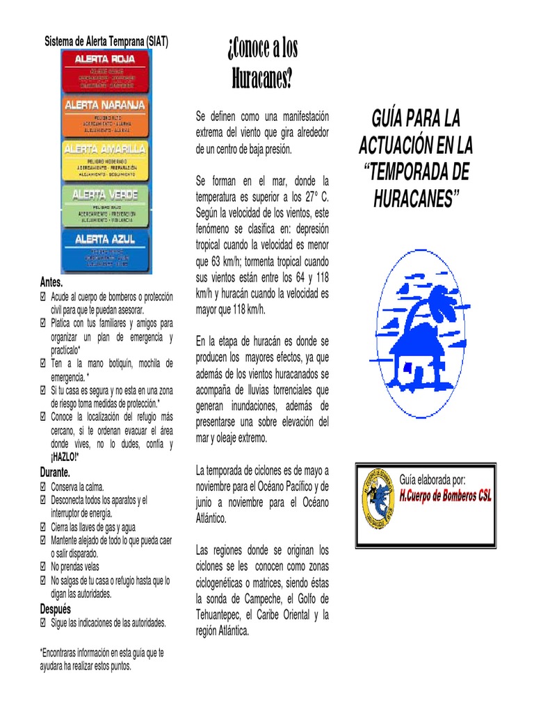Triptico Huracanes | PDF | Ciclones tropicales | Velocidad del viento