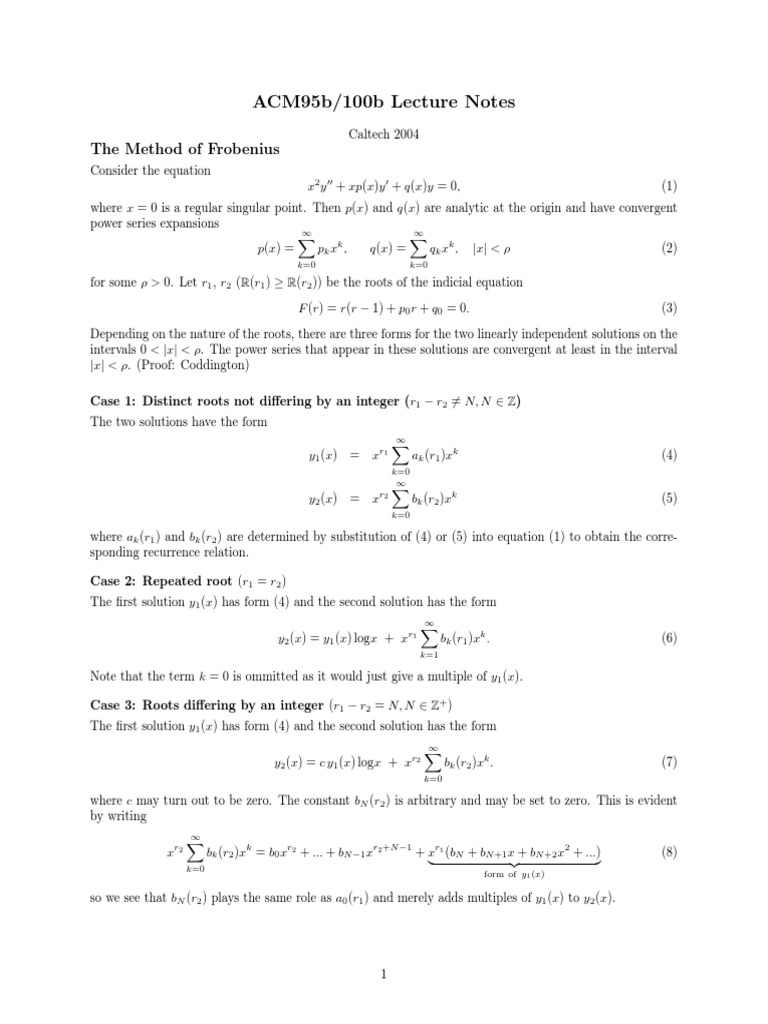 Frobenius Method (All Three Cases) | PDF | Calculus | Equations