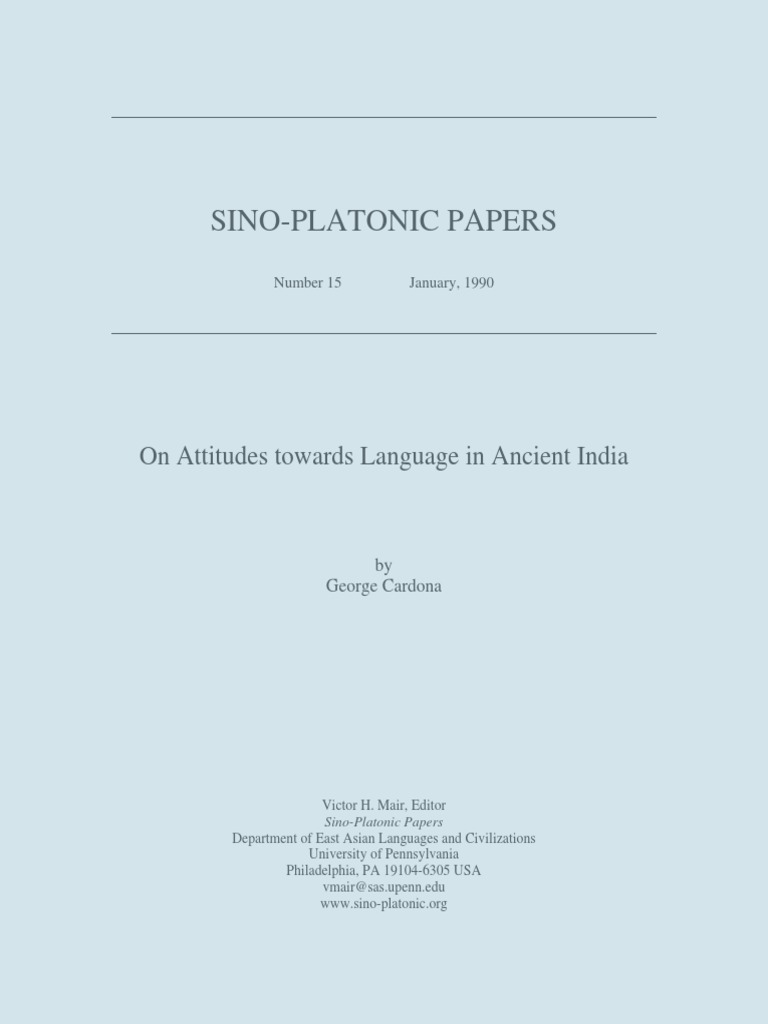 George Cardona - On Attitudes Toward Language in Ancient India | PDF ...