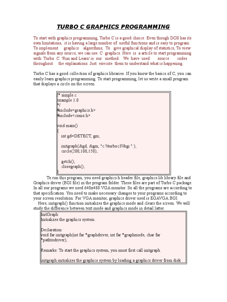 Turbo C Graphics Programming Circle Subroutine