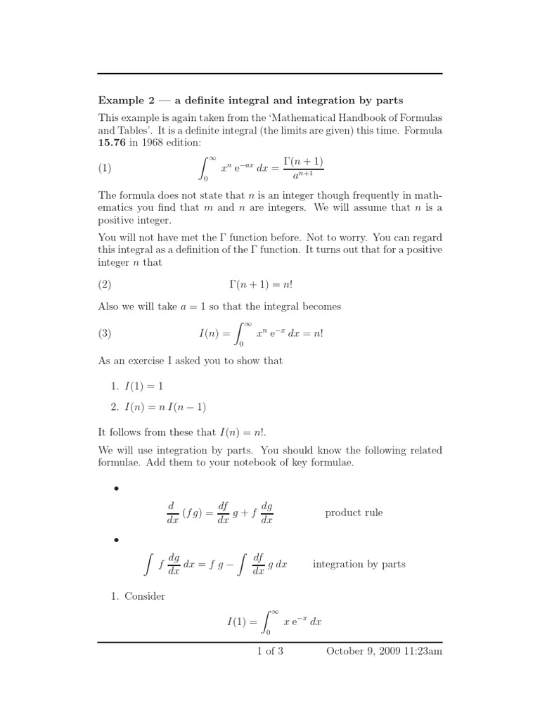 Integration by parts example | PDF | Integral | Infinity