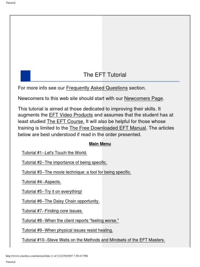 EFT Tutorial | PDF | Anxiety | Psychological Trauma