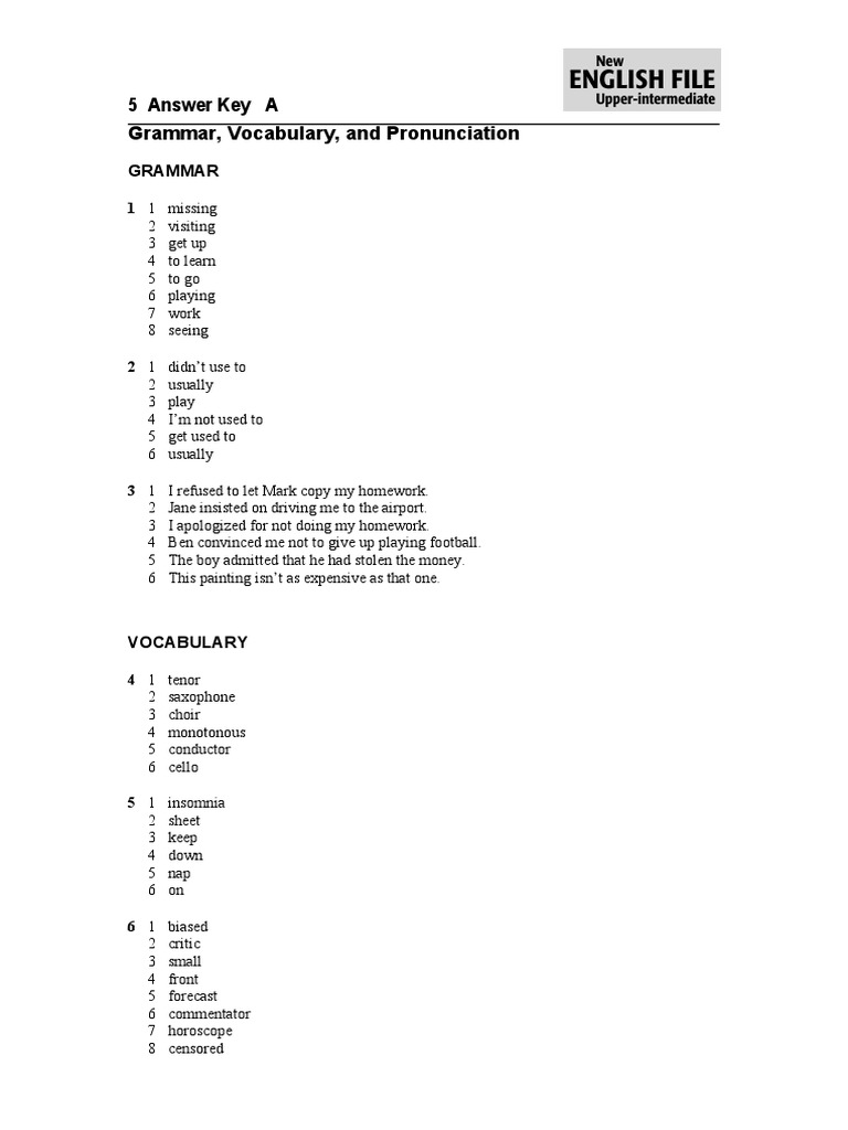 5 Answer Key A Grammar, Vocabulary, and Pronunciation | PDF ...