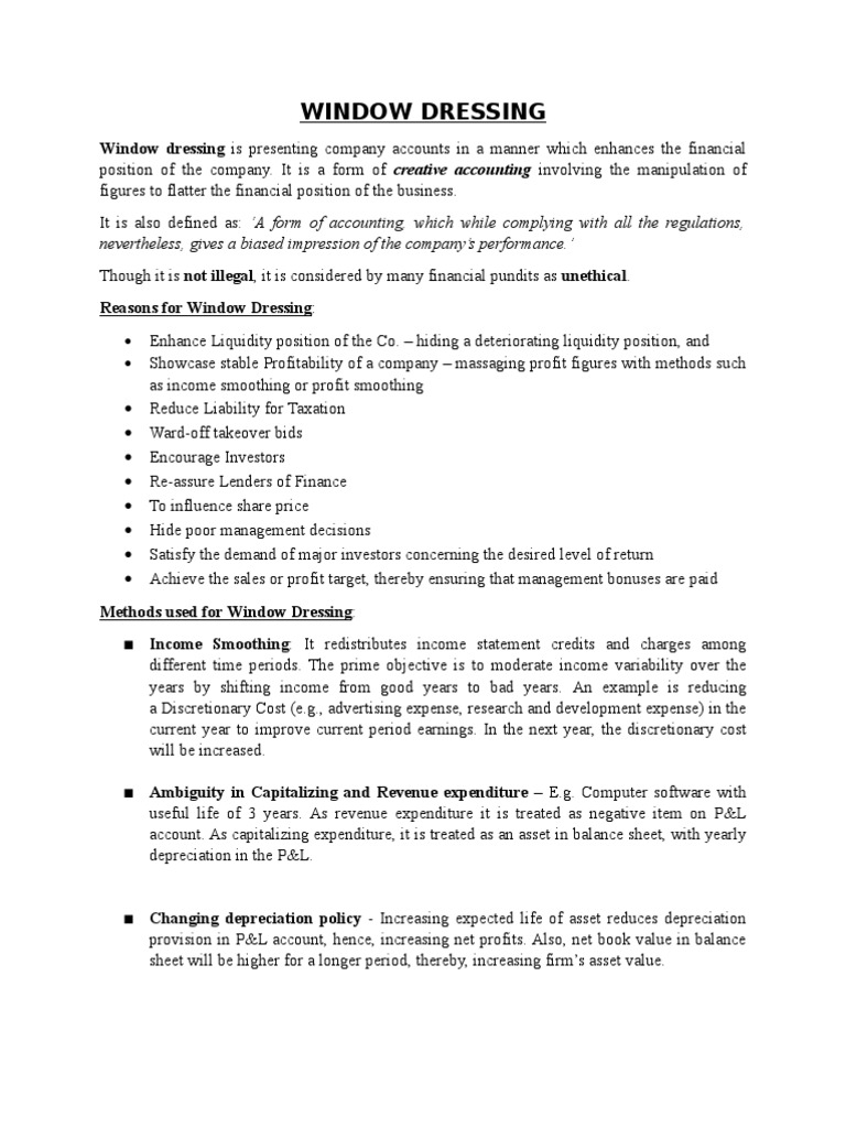 Window Dressing | PDF | Income Statement | Valuation (Finance)