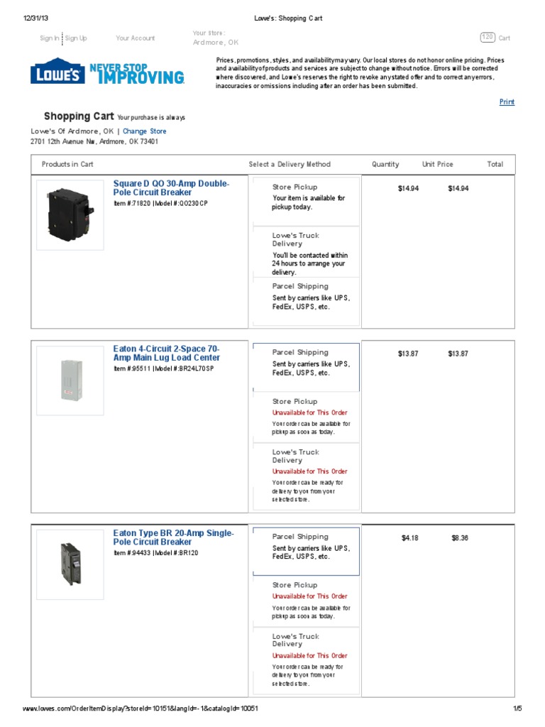 Lowe's - Shopping Cart PDF | PDF | United Parcel Service | United ...