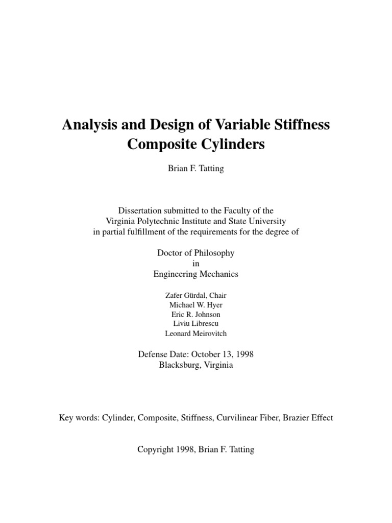 Thesis Analysis and Design of Variable Stiffness Composite Cylinders | PDF | Buckling | Bending