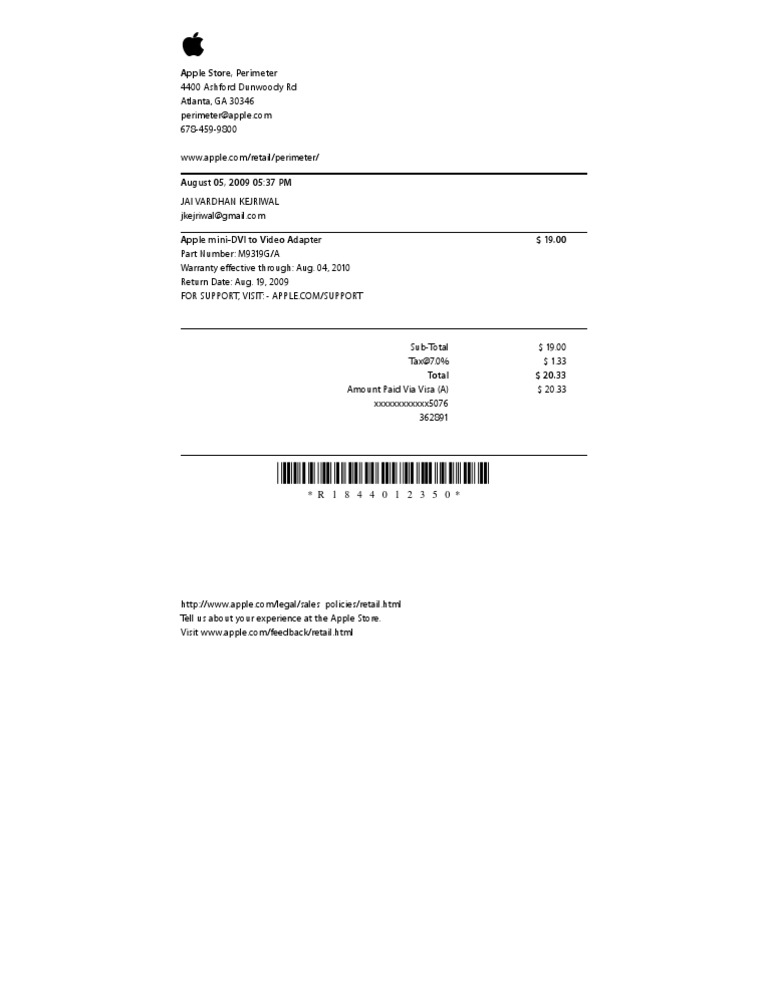 Apple Store Purchase Receipt | PDF | Business | Technology & Engineering