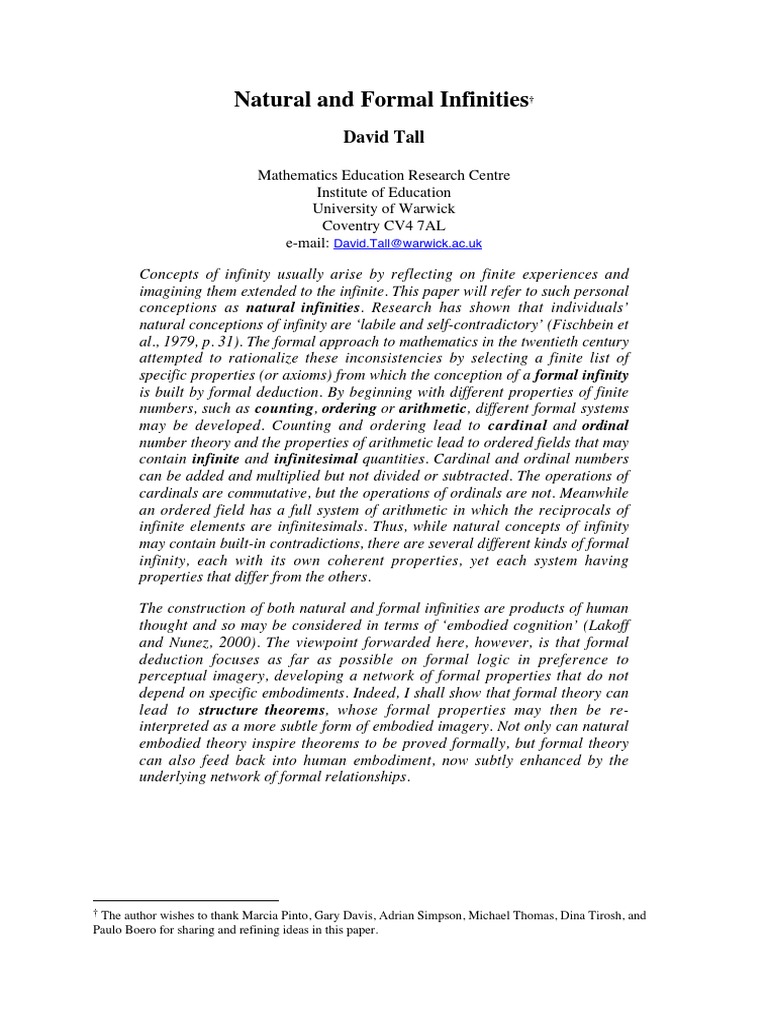 Natural and Formal Infinities | PDF | Axiom | Infinity
