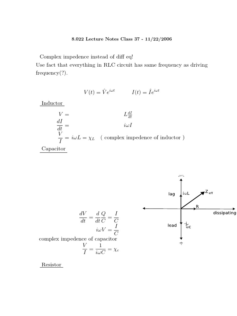 Complex Impedance in RLC Circuits | PDF