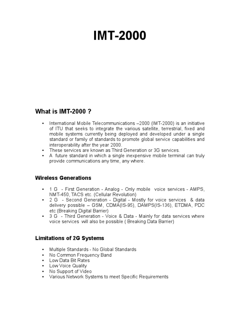 What Is IMT-2000 ?: Wireless Generations | PDF | 3 G ...