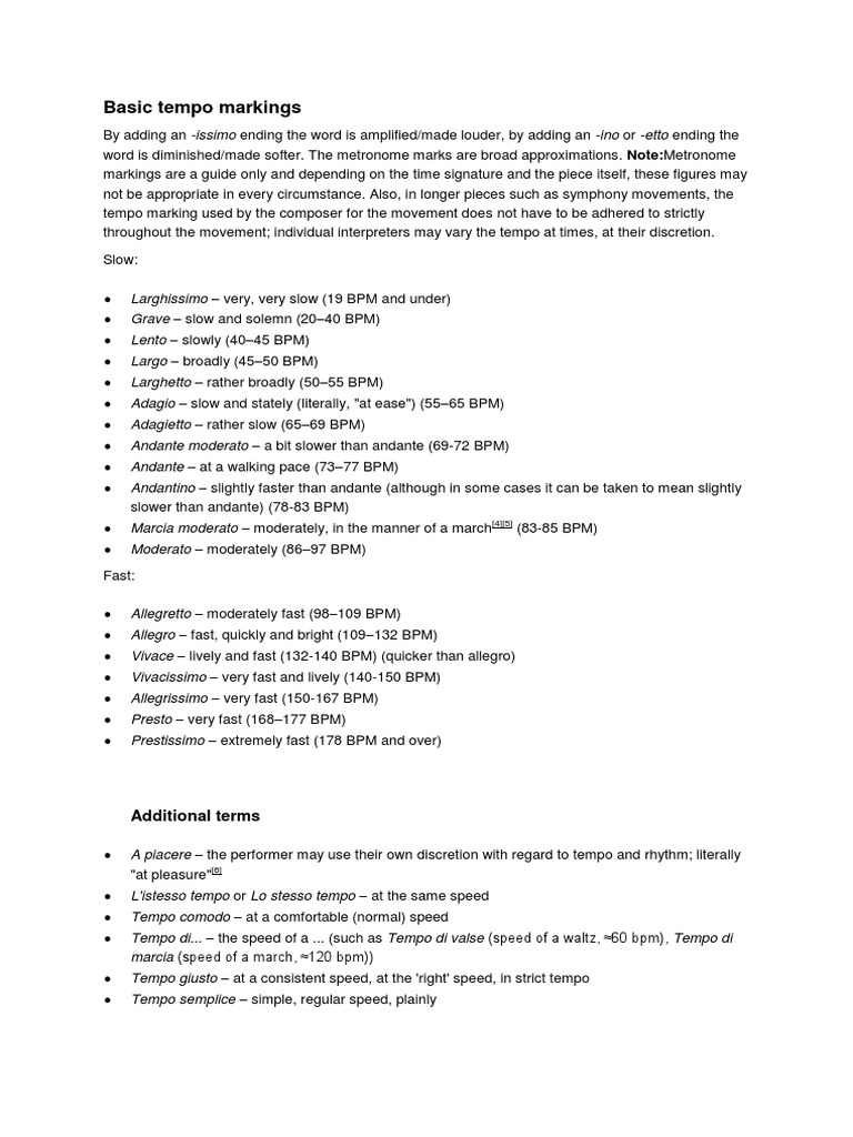 Basic Tempo Markings: Additional Terms | PDF | Tempo | Classical ...