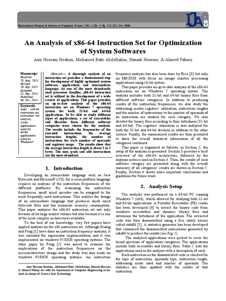 An Analysis of x86-64 Instruction Set For Optimization of System Softwares | Download Free PDF ...