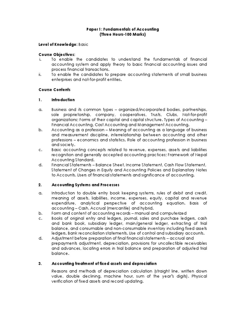 Chartered Accountancy Scheme Syllabus Cap I New | PDF