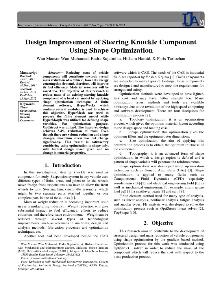 Design Improvement of Steering Knuckle Component Using Shape Optimization | PDF | Mathematical ...