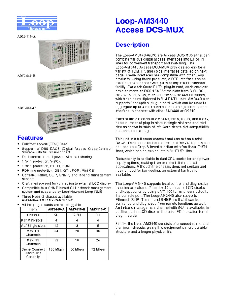 Multiplexeur Acces E1 T1 MDSL LOOP AM3440 | PDF | Analog To Digital Converter | Telephone
