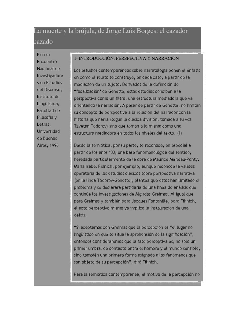 La Muerte y La Brújula, de Jorge Luis Borges. El Cazador Cazado. | PDF ...