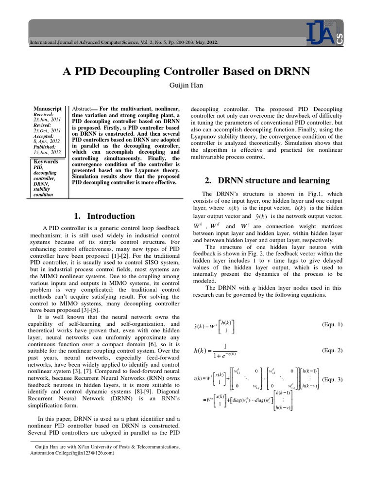 A PID Decoupling Controller Based On DRNN | PDF | Control Theory ...