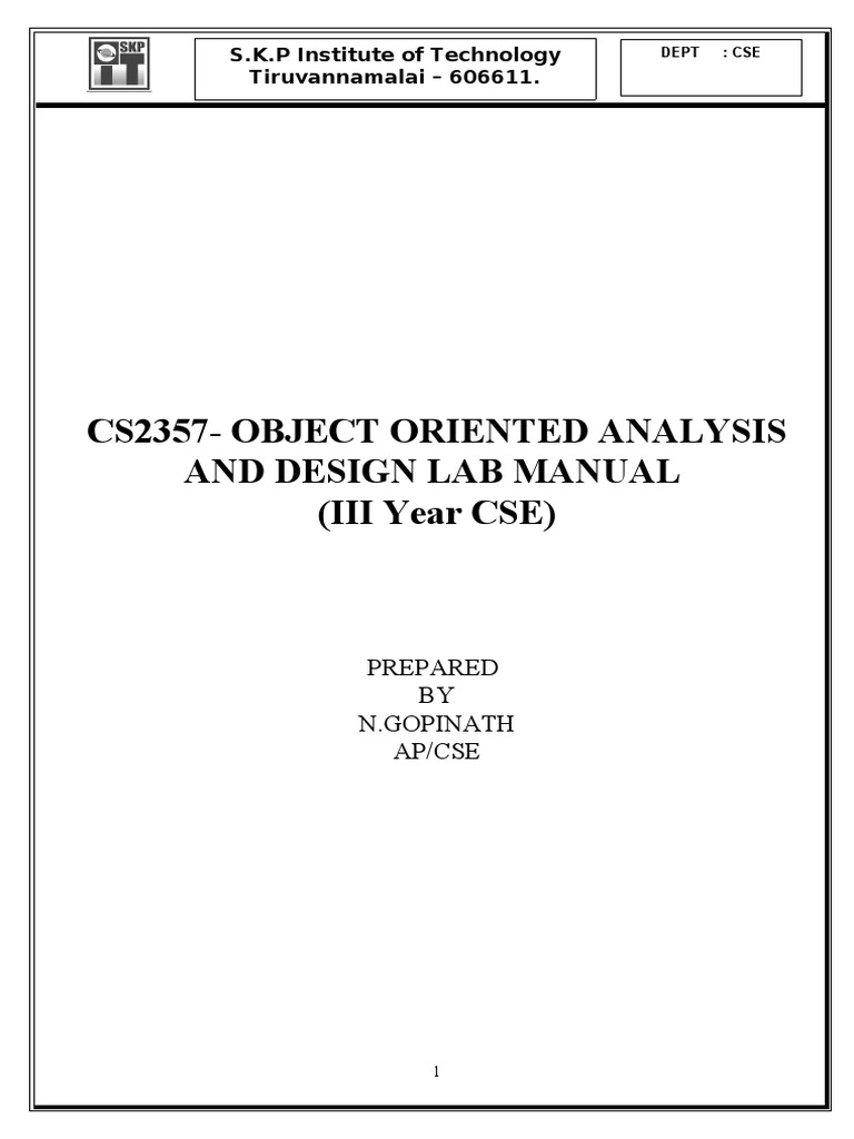 OOAD Lab Manual by N Gopinath SKPIT | PDF | Use Case | Computer Science