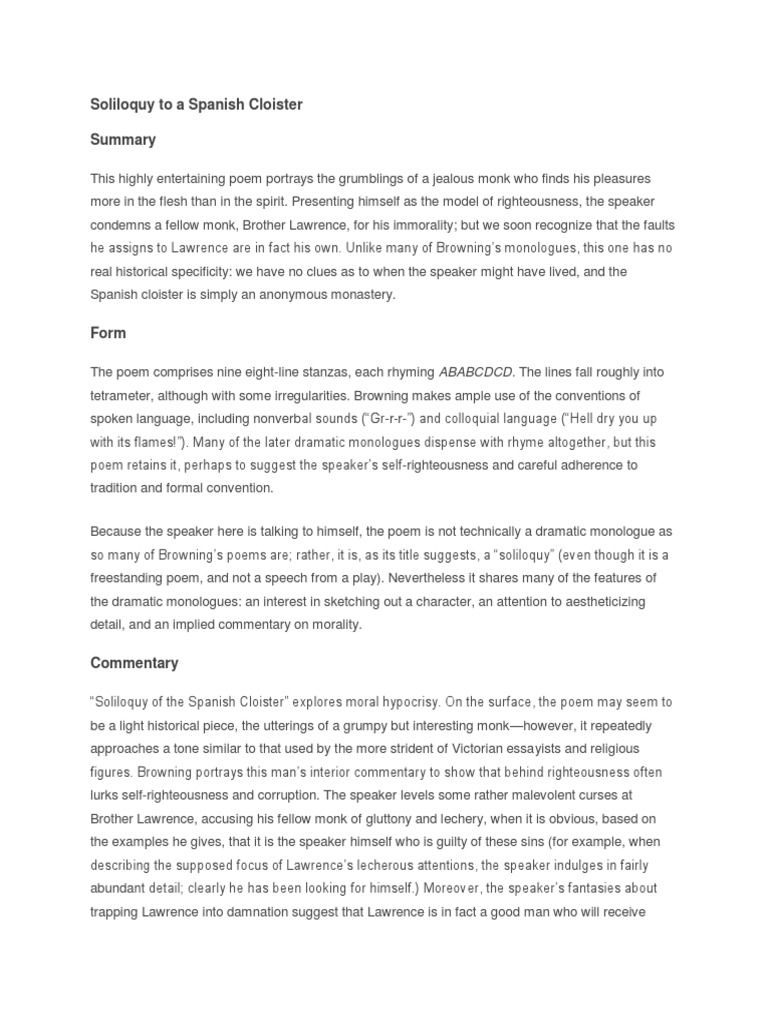 Soliloquy to a Spanish Cloister | Monologue | Poetry