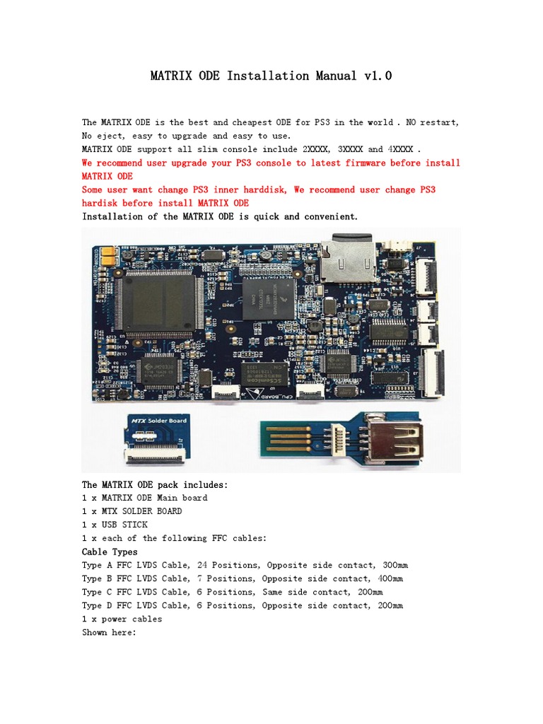 MATRIX ODE Installation Manual v1.0 | PDF | Play Station 3 | Electrical ...