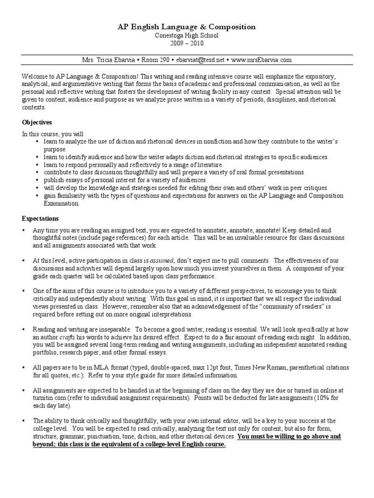 AP Lang & Comp Syllabus | PDF | Cognitive Science | Semiotics