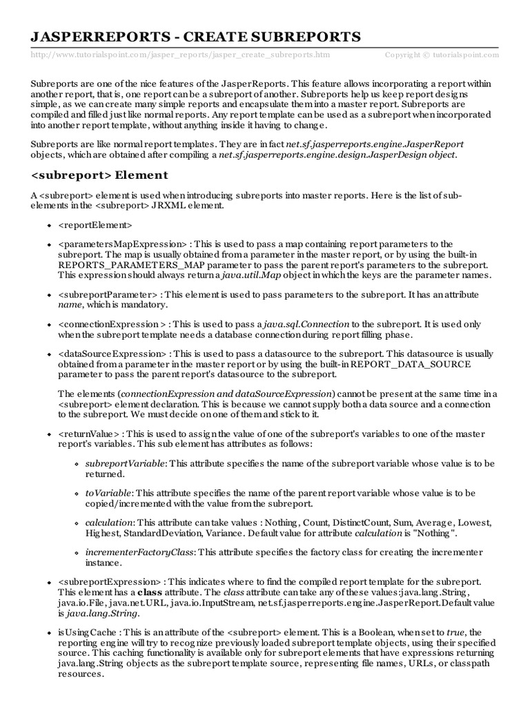 Jasper Create Subreports Pdf Java Programming Language Parameter Computer Programming