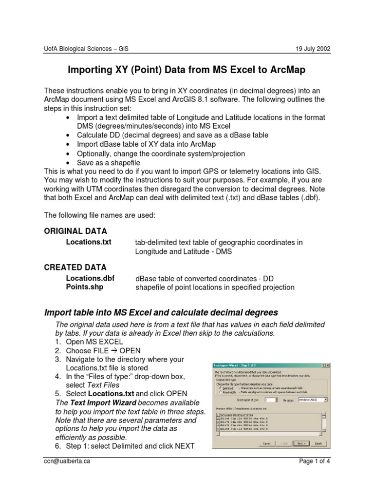 Importing Xy (Point) Data From Ms Excel To Arcmap: Import Table Into Ms Excel and Calculate ...