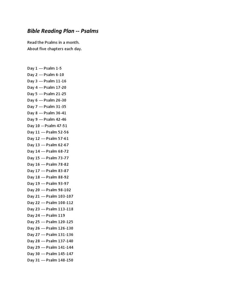 Bible Reading Plan - Psalms in A Month | PDF