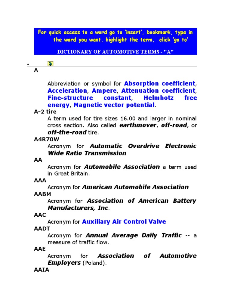 Dictionary of Automotive Terms 2sy65y6y46r6yt | PDF | Weighing Scale ...