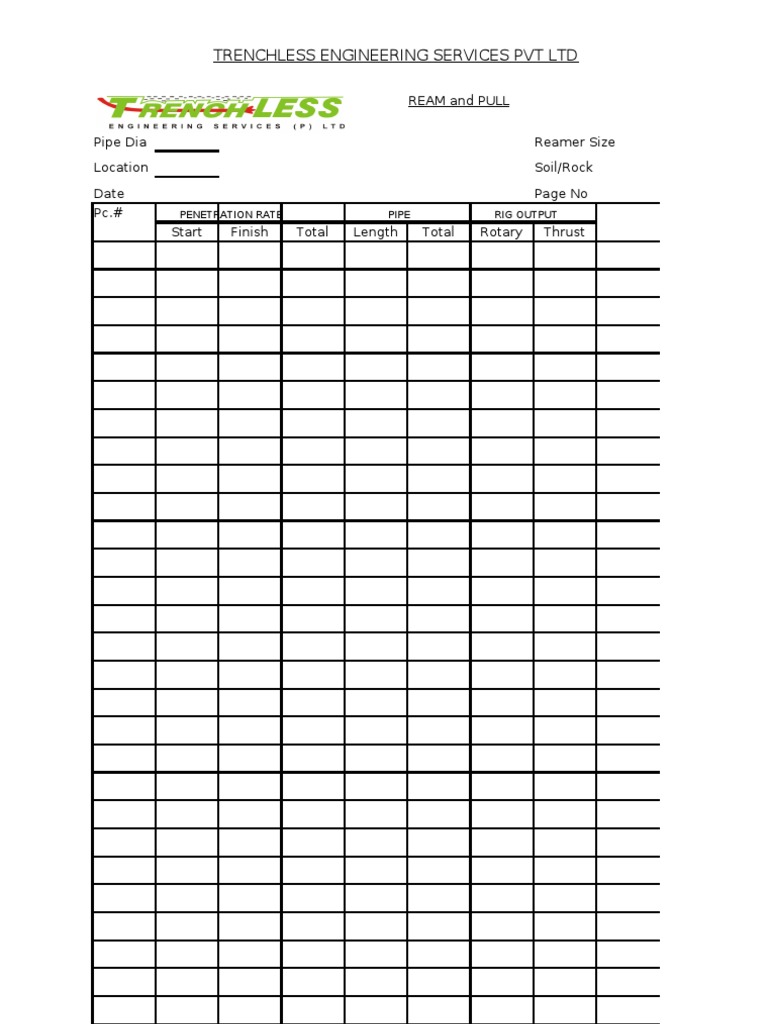 Trenchless Ream and Pull Sheet | PDF