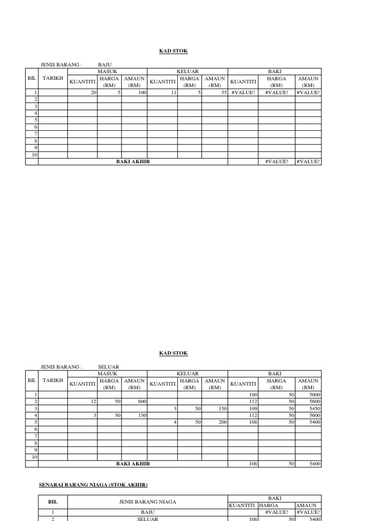 Contoh Kad Stok | PDF