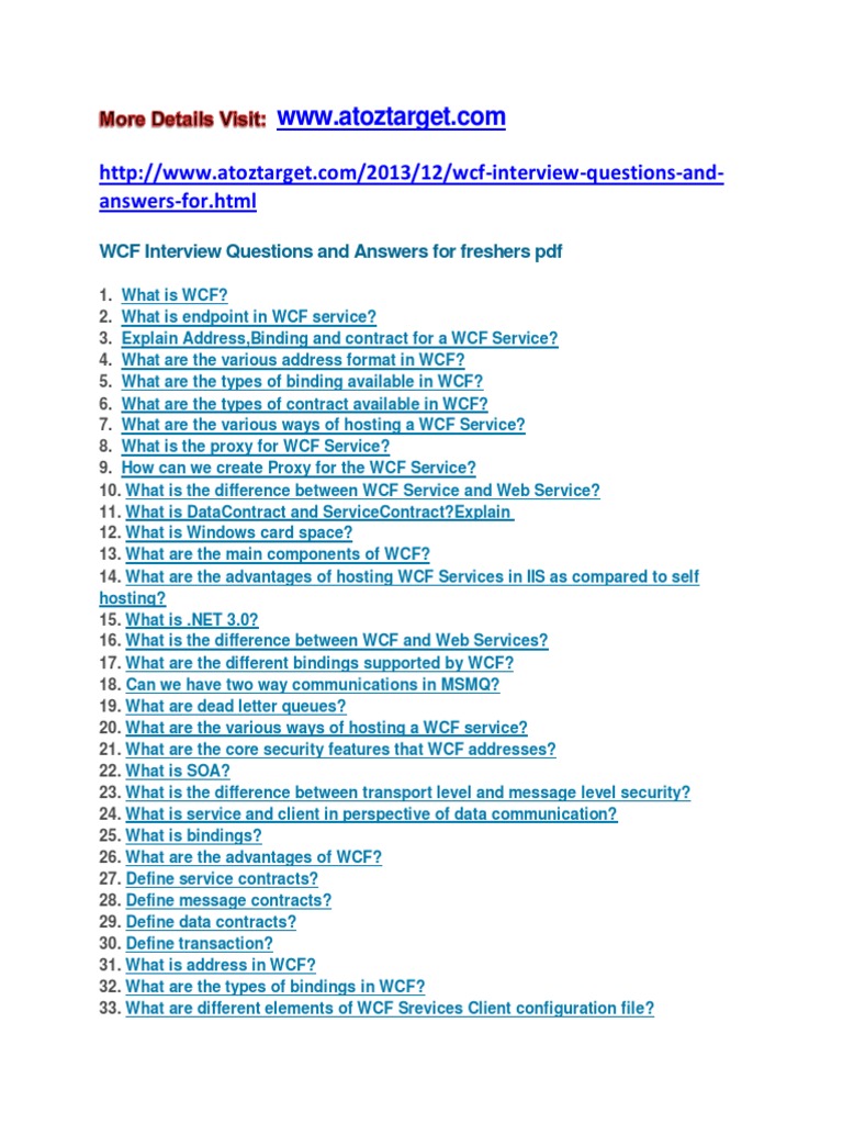WCF Interview Questions and Answers | PDF | Windows Communication Foundation | Telecommunications