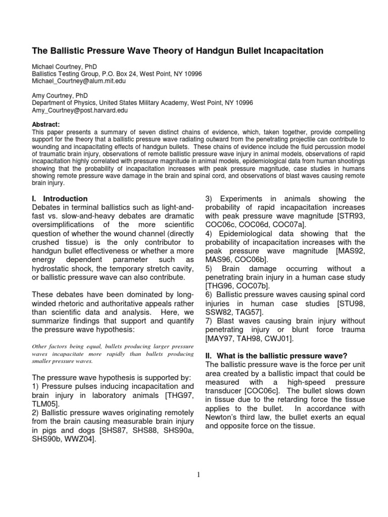 The Ballistic Pressure Wave Theory of Handgun Bullet Incapacitation ...