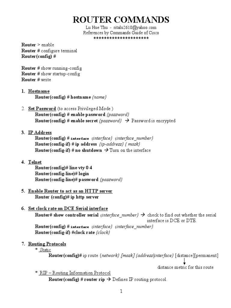 Router Commands | Router (Computing) | Routing