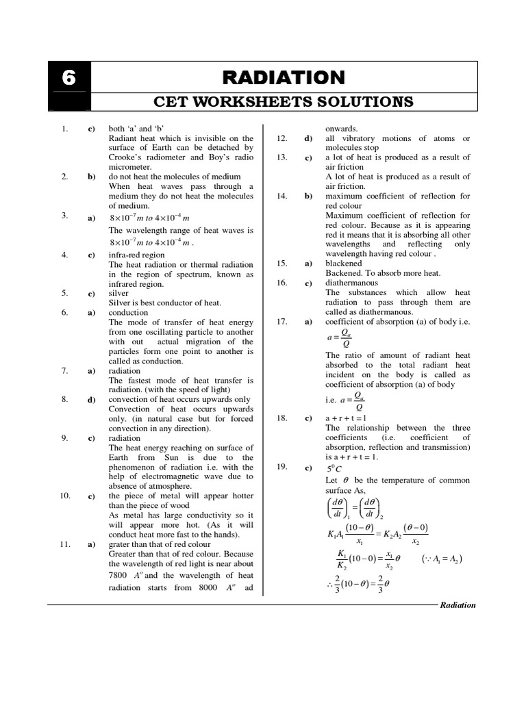 Radiation Radiation Radiation Radiation: CET Worksheets Solutions | PDF ...