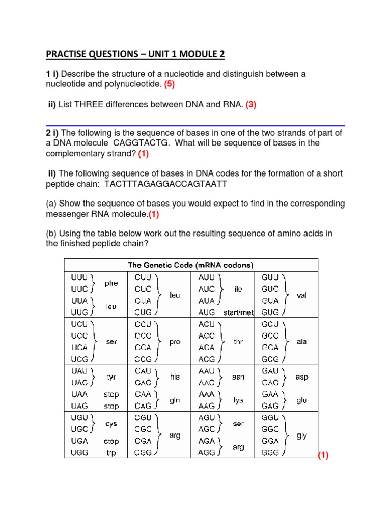 Biology Practise Questions Unit 1 Module 2 | PDF