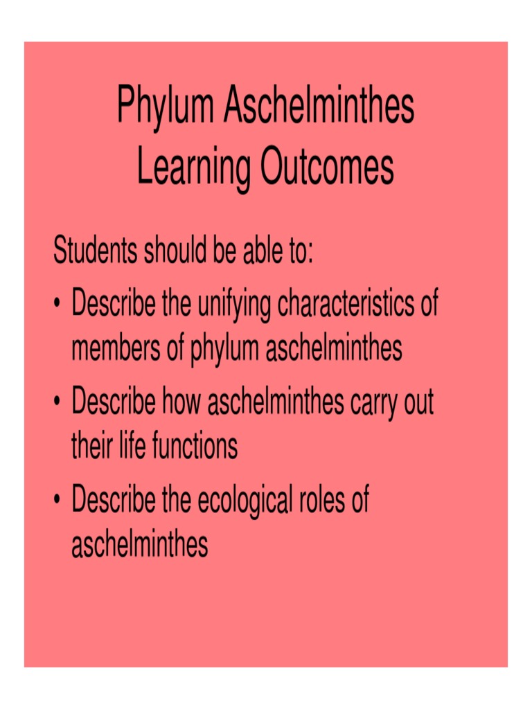 Phylum Aschelminthes Learning Outcomes | PDF | Social Science | Science ...