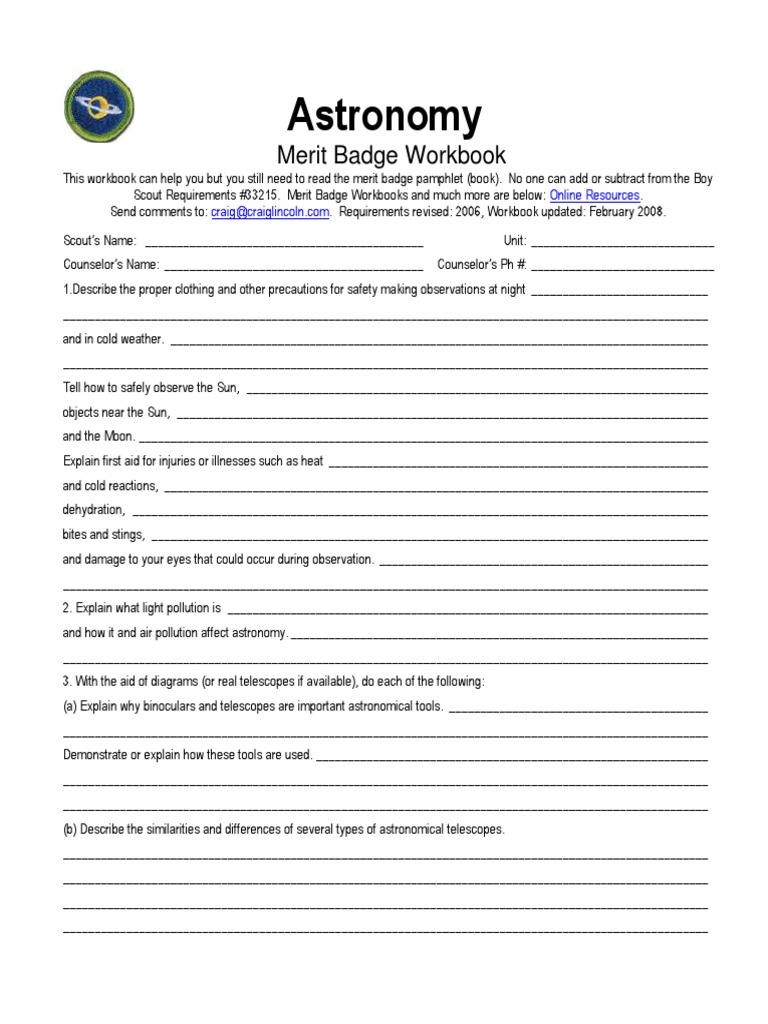 Astronomy: Merit Badge Workbook | PDF | Astronomy | Moon