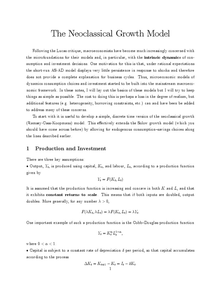 Neoclassical Growth Model | PDF | Production Function | Taxes