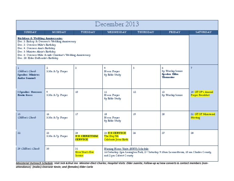 December 2013 Church Calendar Events | PDF | Cooking, Food & Wine