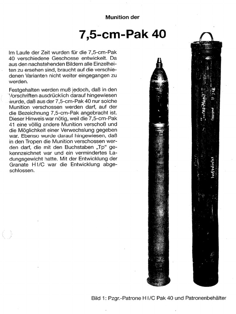 Ammunition 7 5cm Pak 40 Anti Tank Gun in German | PDF