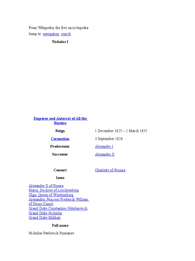 From Wikipedia, The Free Encyclopedia Jump To: ,: Nicholas I | PDF ...
