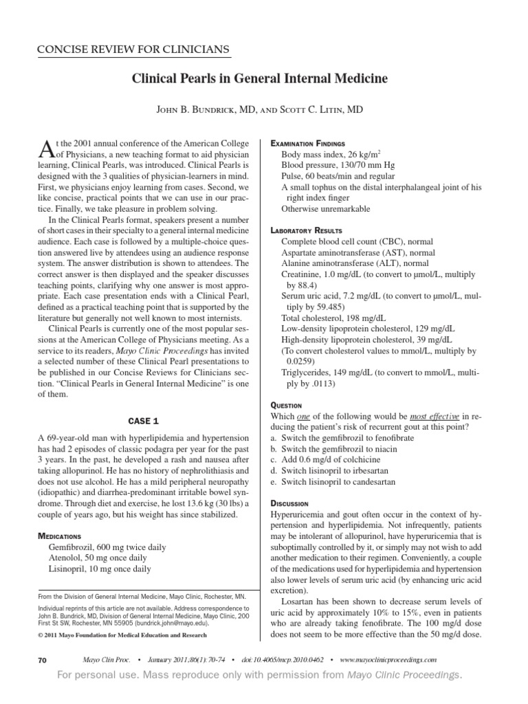 Gen Med Pearls - Mayo | PDF