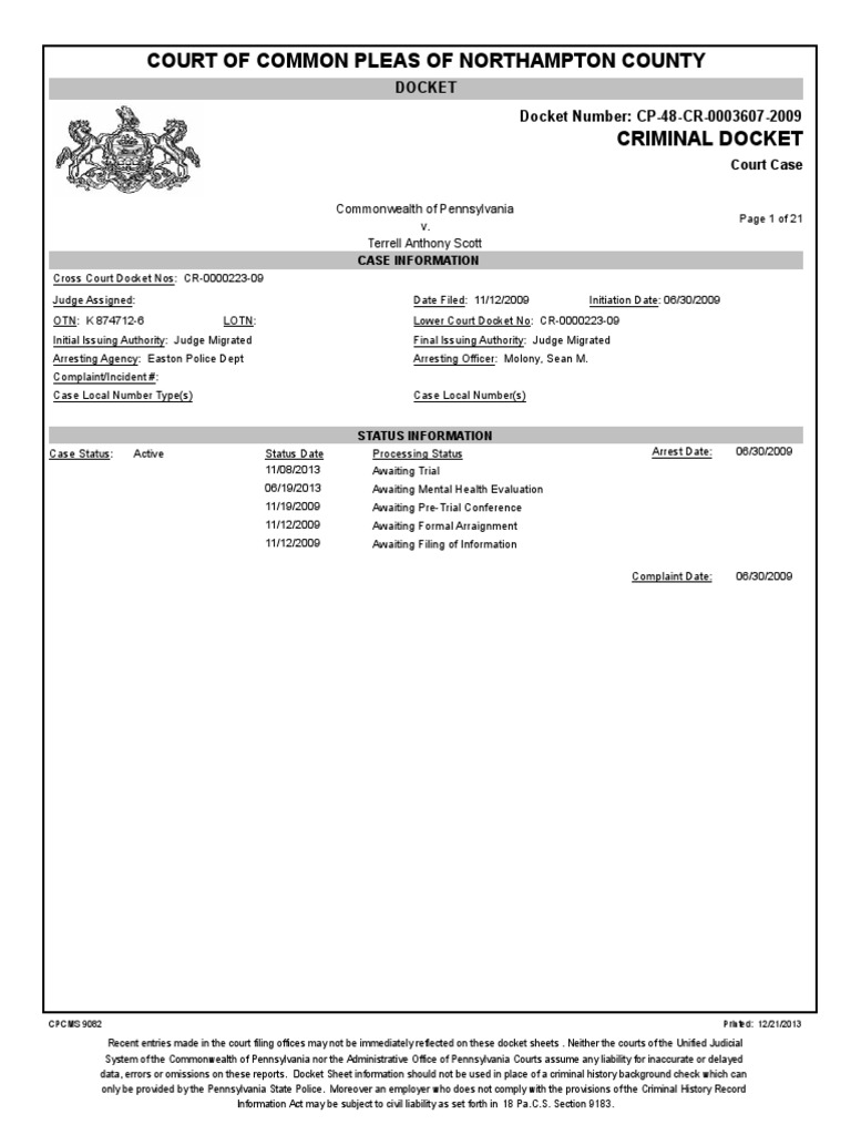 Terrell Scott CPReport-1 | PDF | Criminal Record | Courtroom