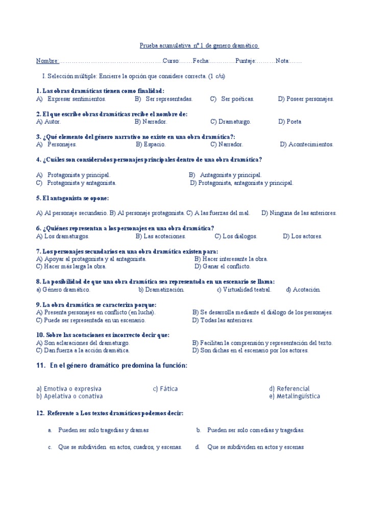 Prueba Genero Dramatico | PDF